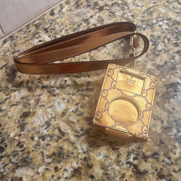Gucci | Accessories | Gucci Gold And Brown Card Holder With Lanyard ...